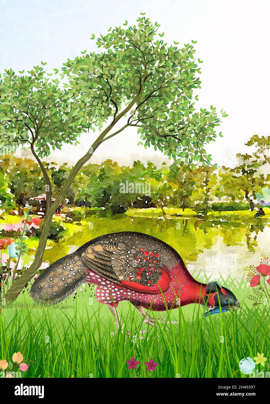 Speckled bird hunts for worms in spring by the riverside Stock Photo ...