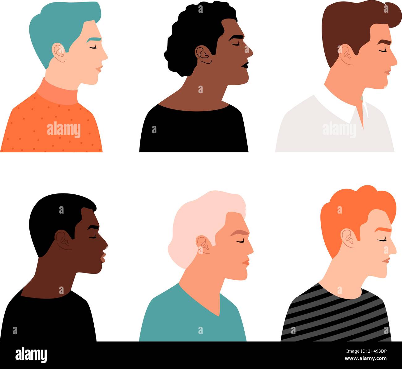 Modern men profiles. Male profile faces, mans heads vector illustration ...