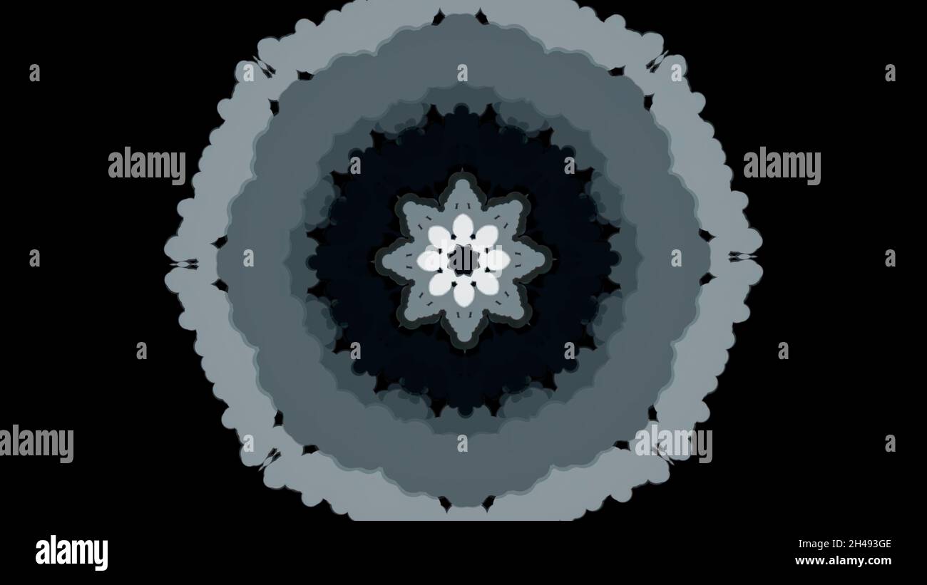 Monochrome flowery circle burst, motion graphics background. Black and white abstract movement ...