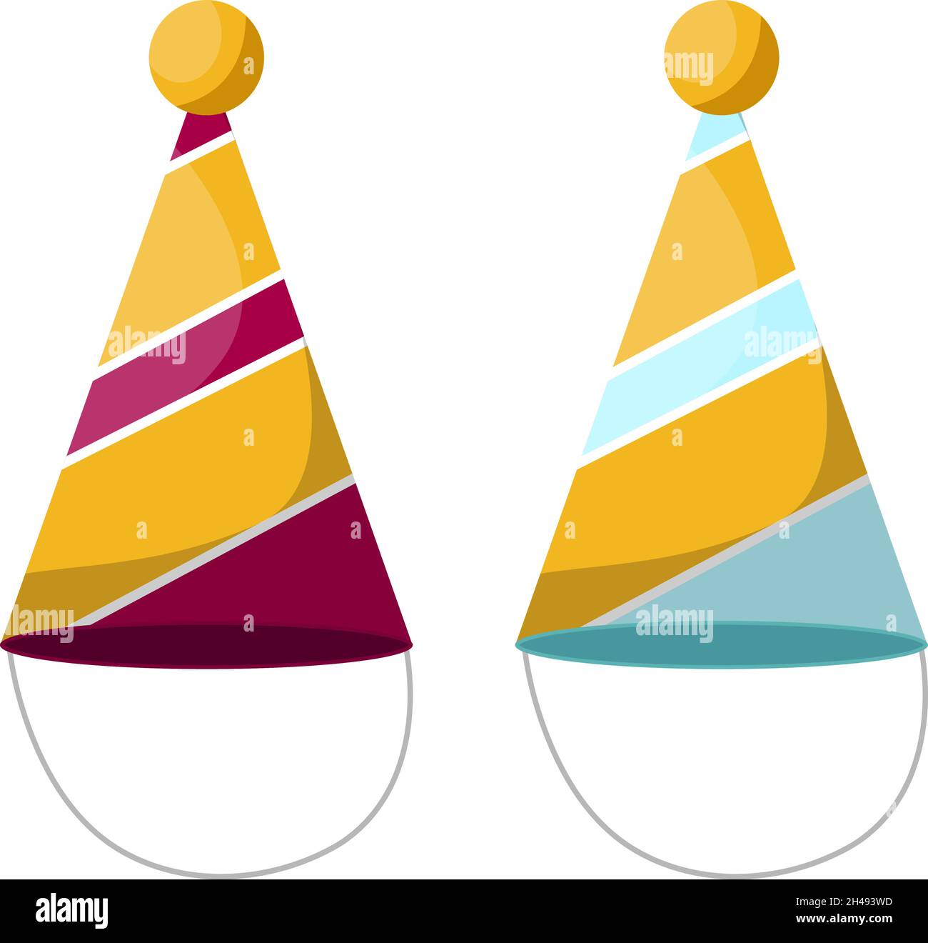 Two birthday hats, illustration, vector on a white background Stock ...