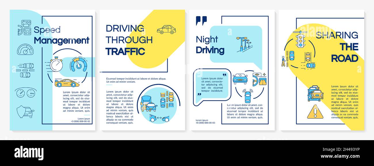 Driving courses types yellow and blue brochure template. Flyer, booklet ...