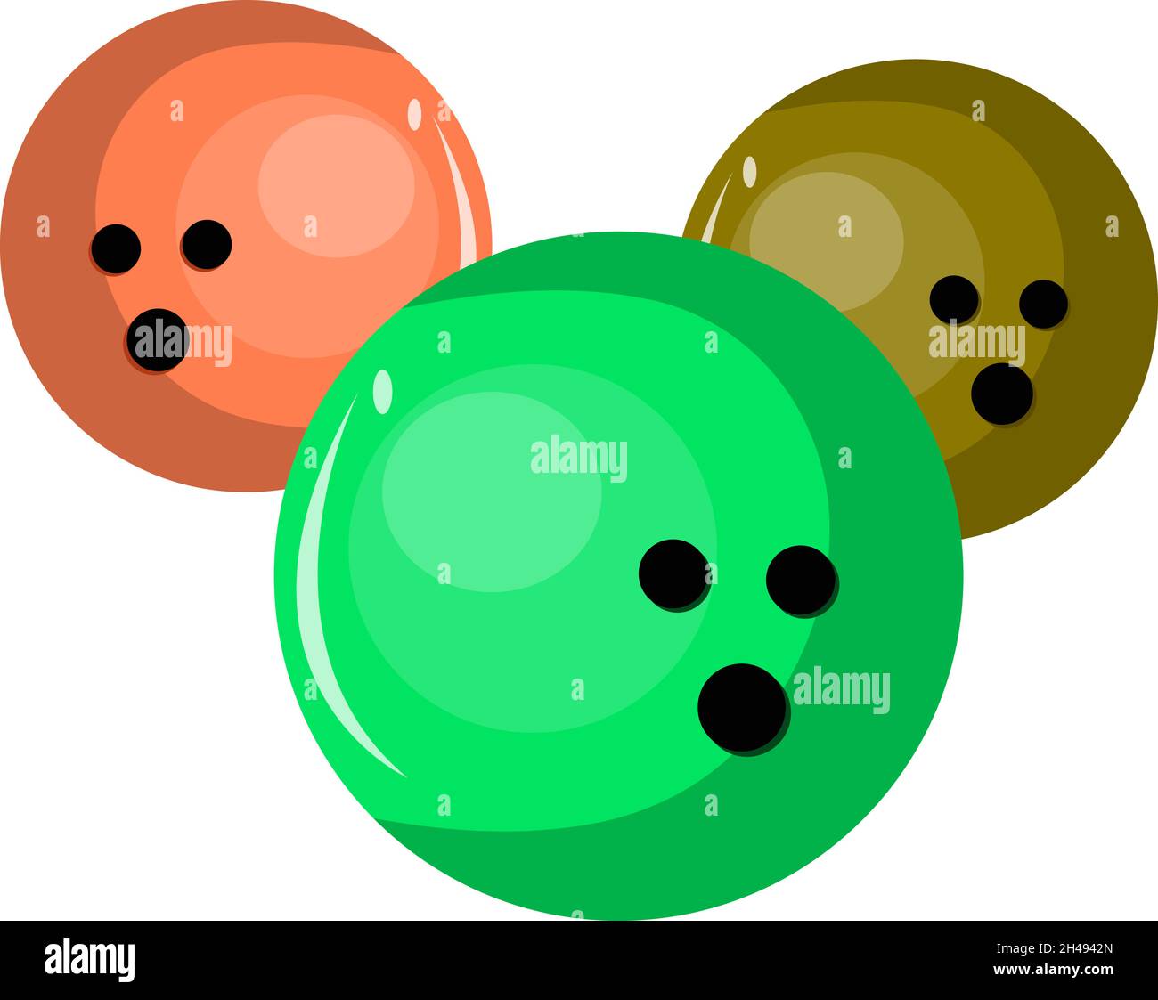 Three bowling balls, illustration, vector on a white background Stock ...
