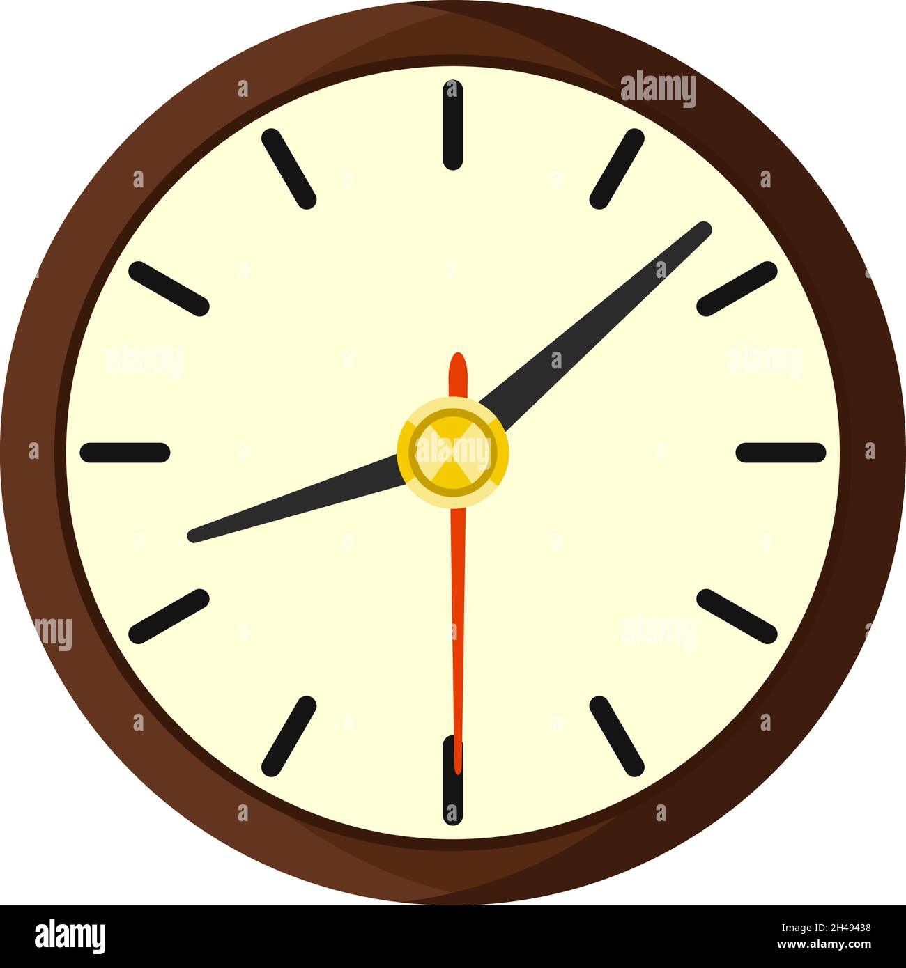 Brown wall clock, illustration, vector on a white background Stock ...