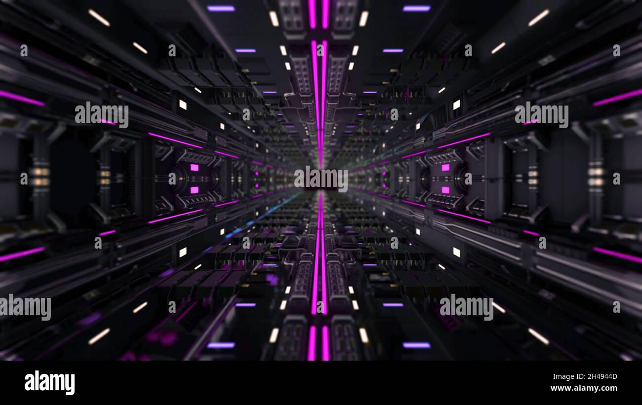Moving through high-tech tunnel. Animation. Futuristic tunnel with ...