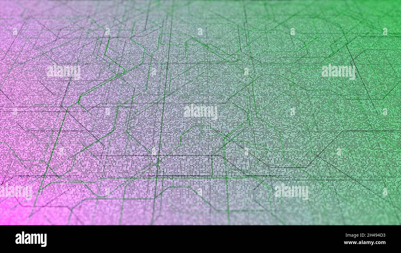 Diagram with moving lines of computer chip. Animation. Multi-colored ...