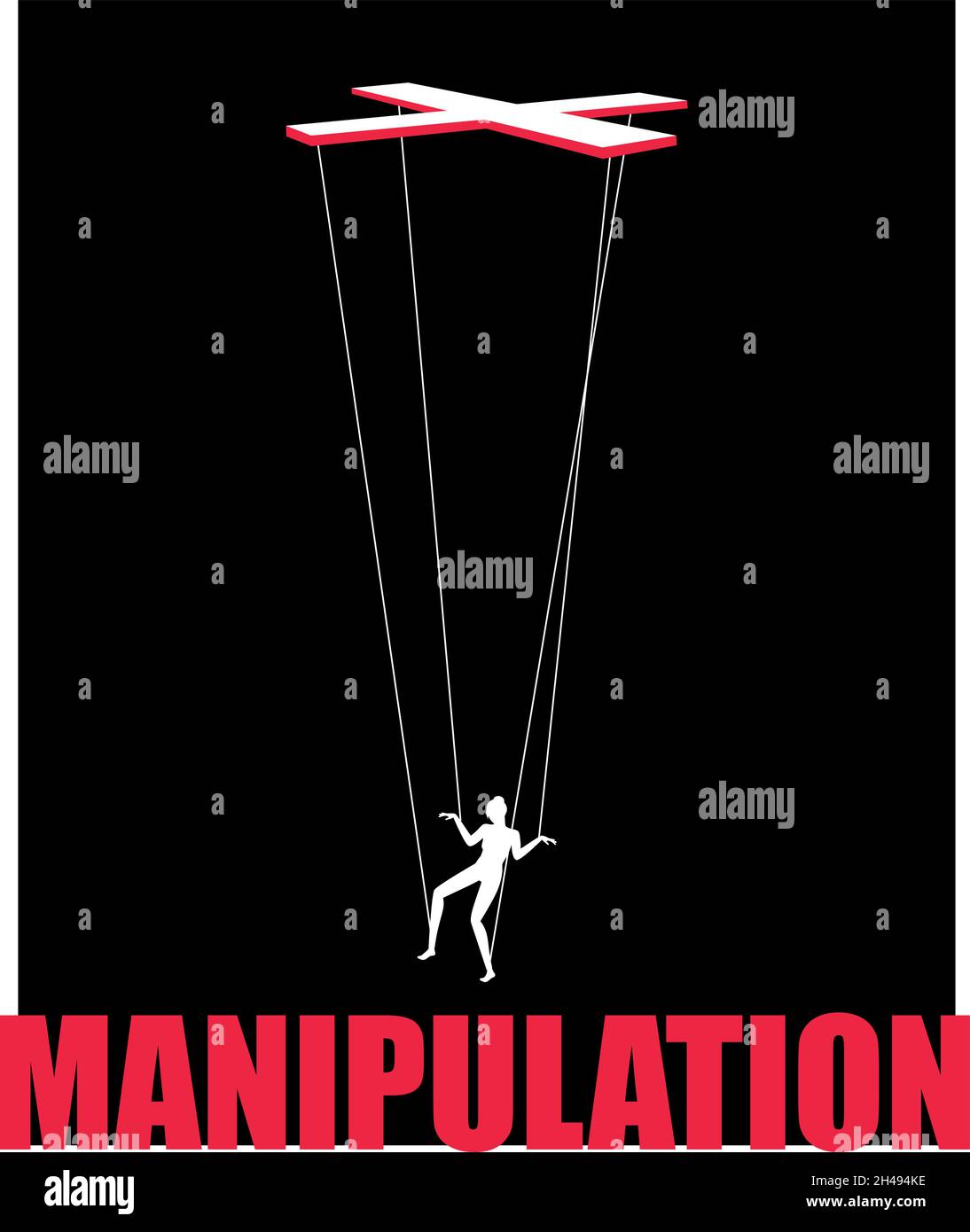 Marionette concept. Woman puppet on boss hand ropes, business exploit ...