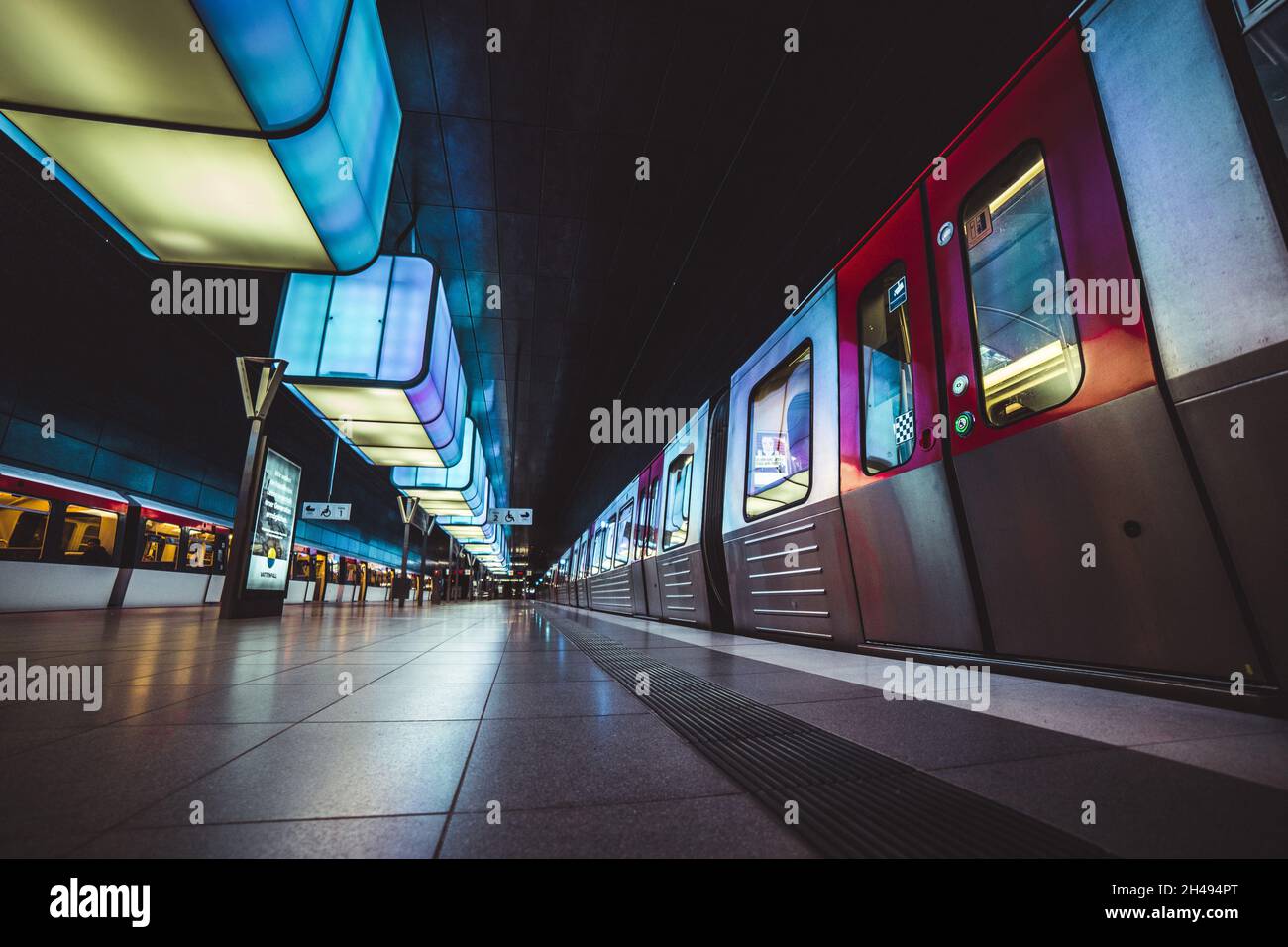 Illuminated subway station in Hamburg, Germany Stock Photo - Alamy