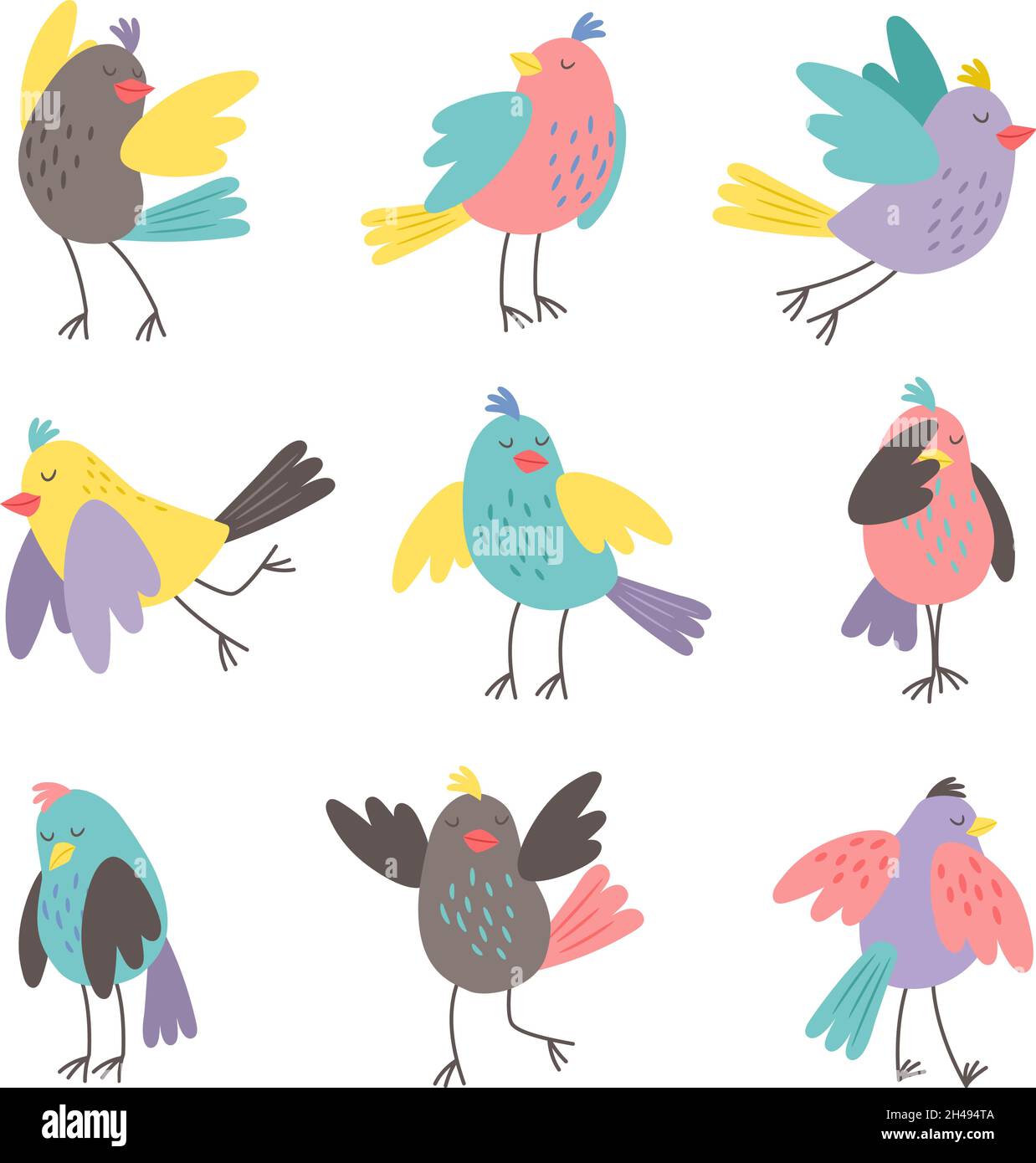 Birds emotions. Emotional bird comic expressions, serious happy sad ...