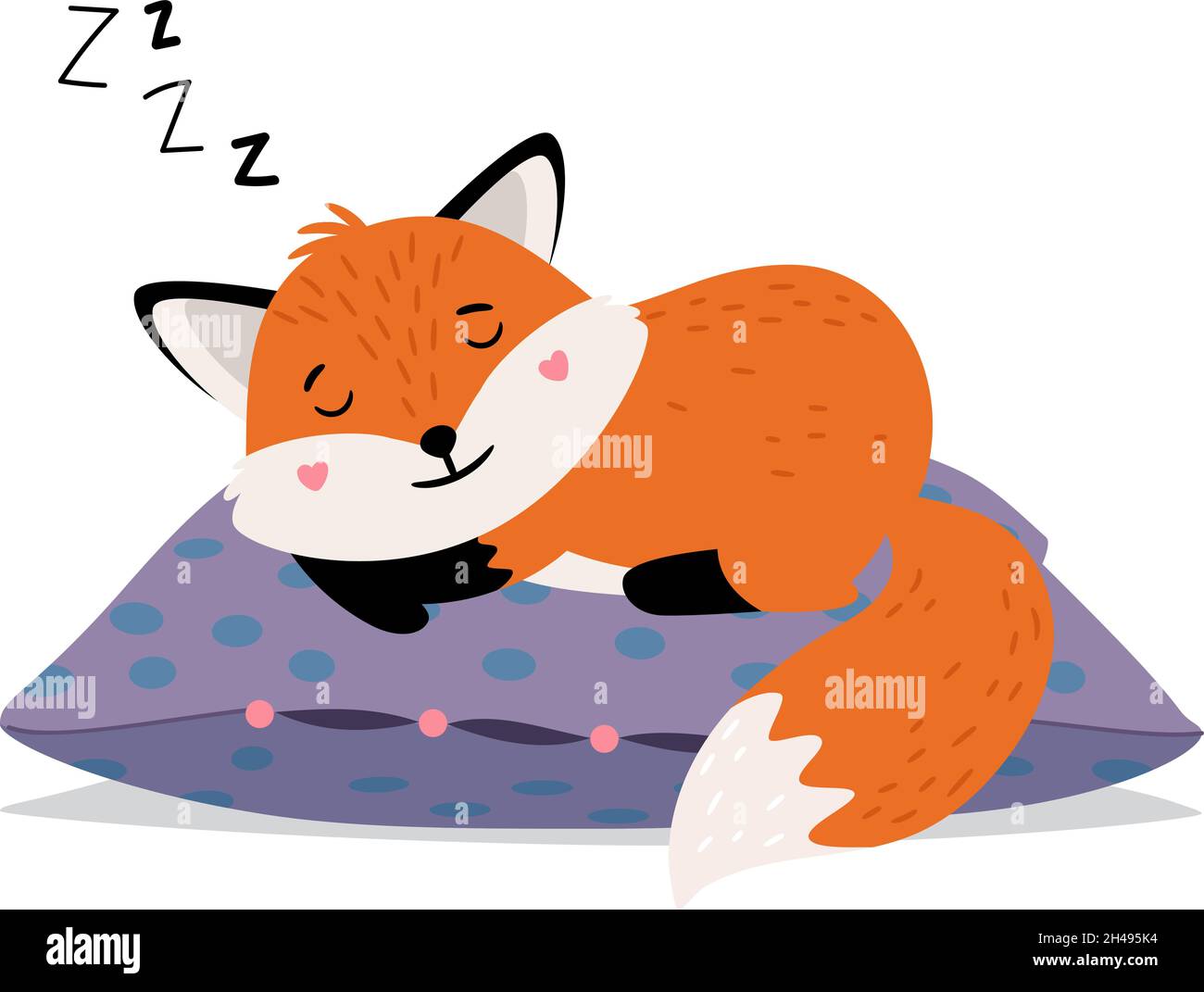 Sleeping fox. Orange cute tod sweet dreams on soft pillow, smiling foxy ...