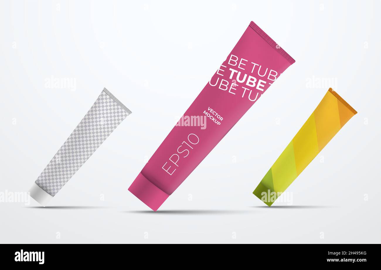 Set of mockup cosmetic plastic tube standing on the cap. Vector ...