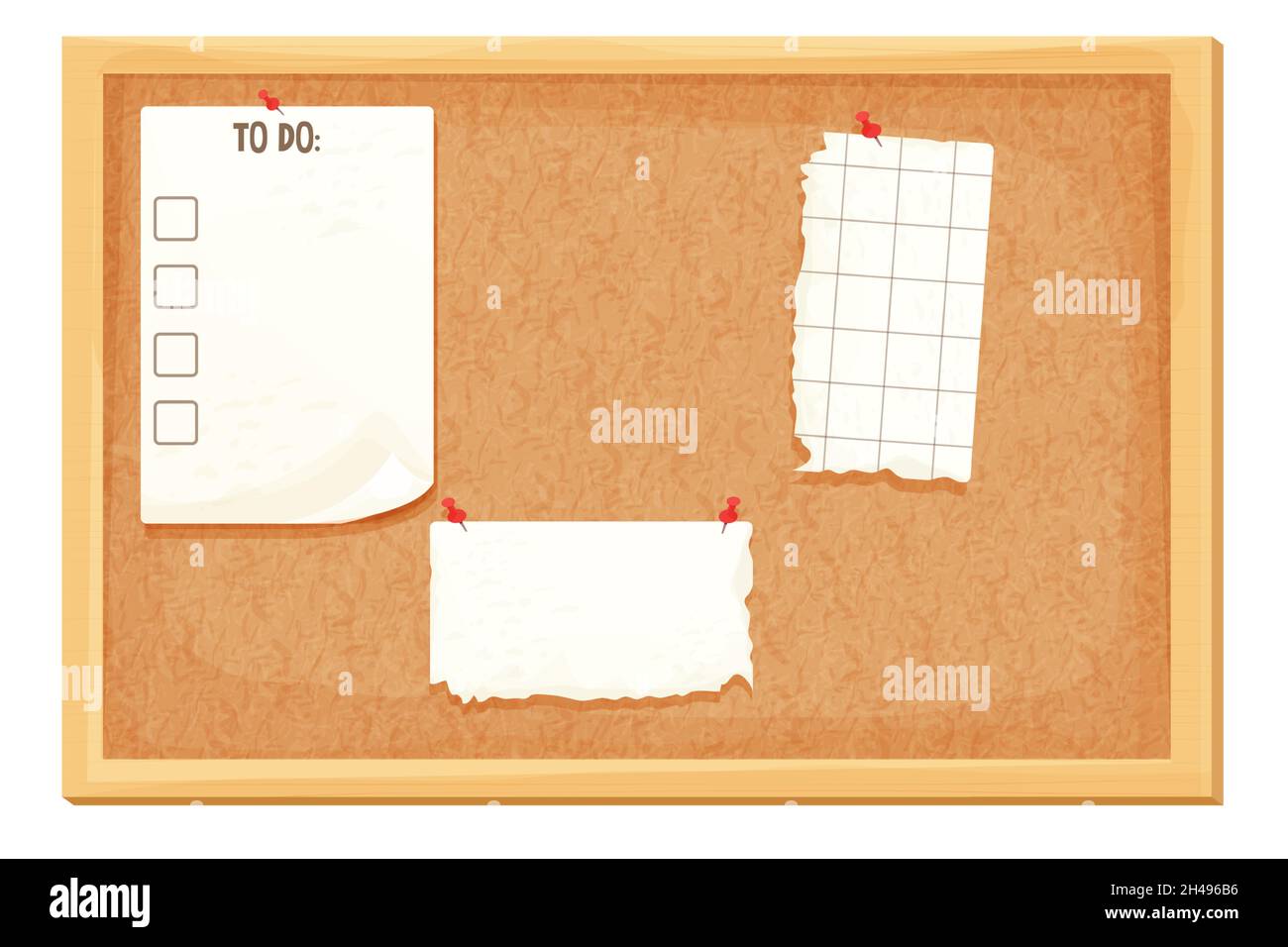 Bulletin Board, cork desk in wooden frame in cartoon style isolated on ...