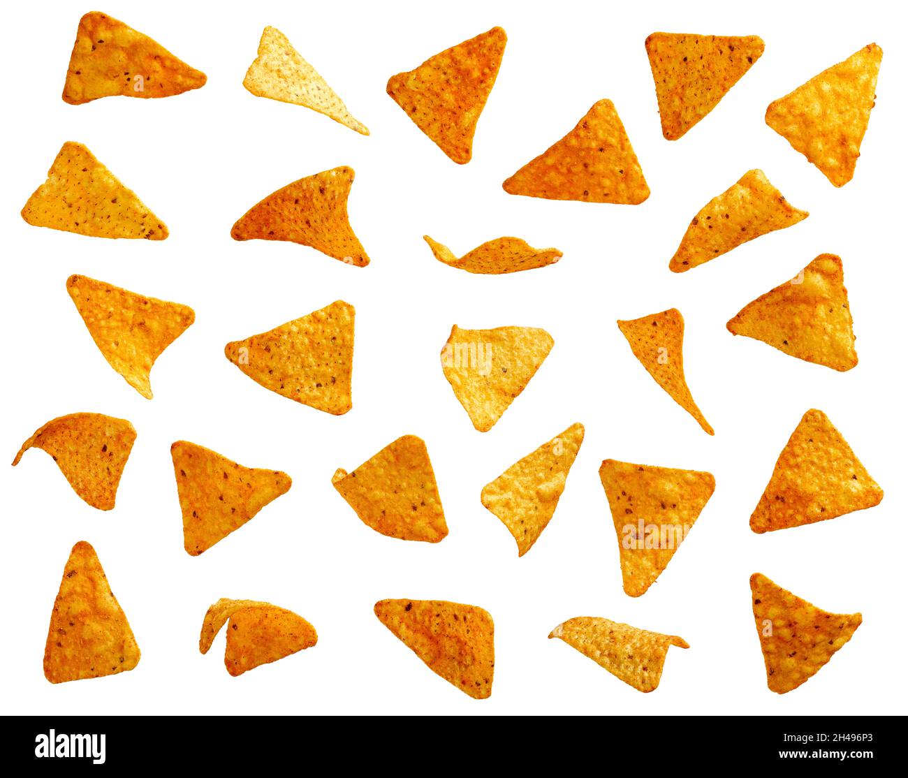 Nachos corn chips flying in the air, isolated on white background Stock ...
