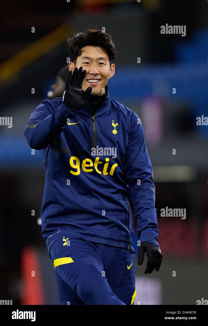 Tottenham Hotspurs Son Heung Min Waves To The Crowd As He Warms Up
