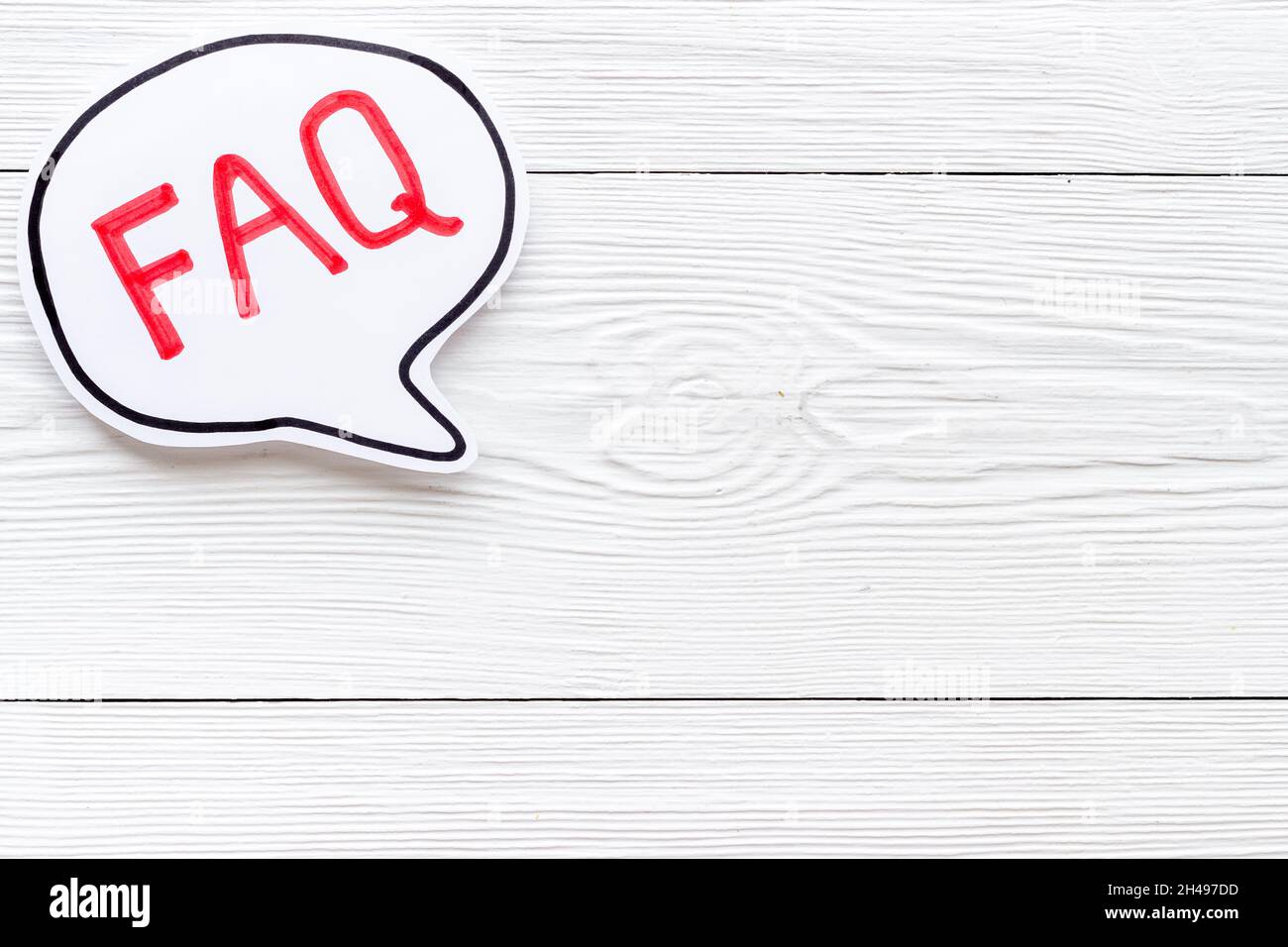 Faq - frequently asked questions - text on paper bubble, top view Stock ...