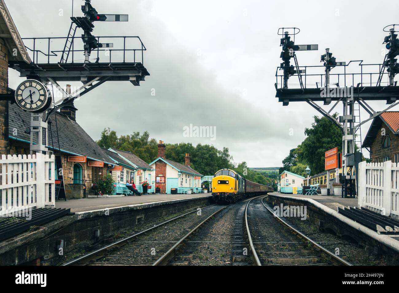Diesel train at Grosmont railway station, North York Moors Railway, UK ...