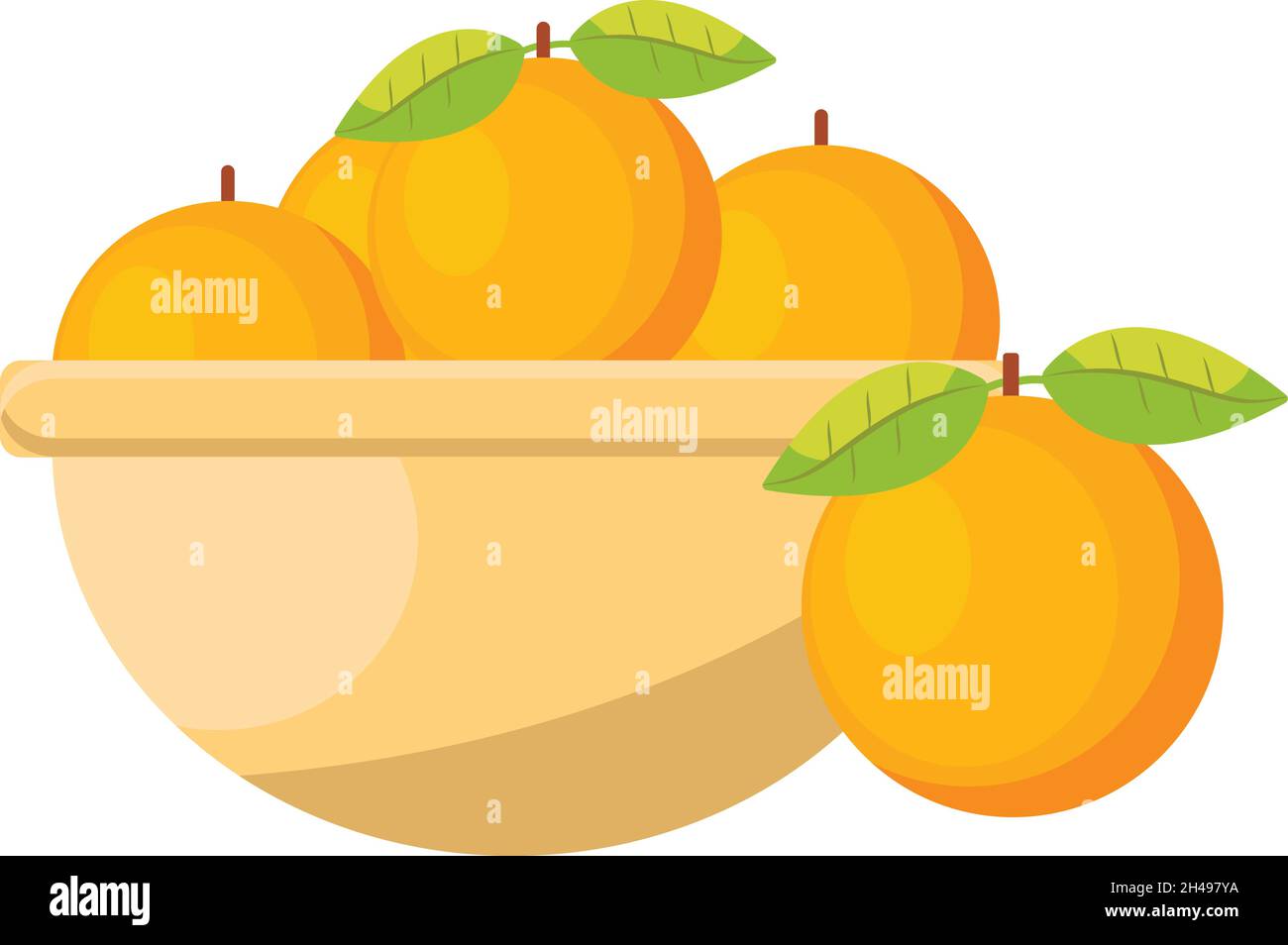 Bowl of oranges, illustration, vector on a white background Stock ...