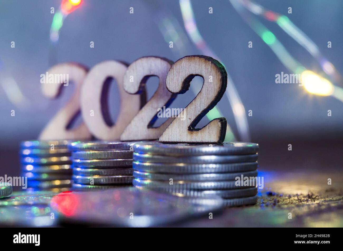 Coins and Figures 2022. Banner 2022. Money stacked in columns Stock ...