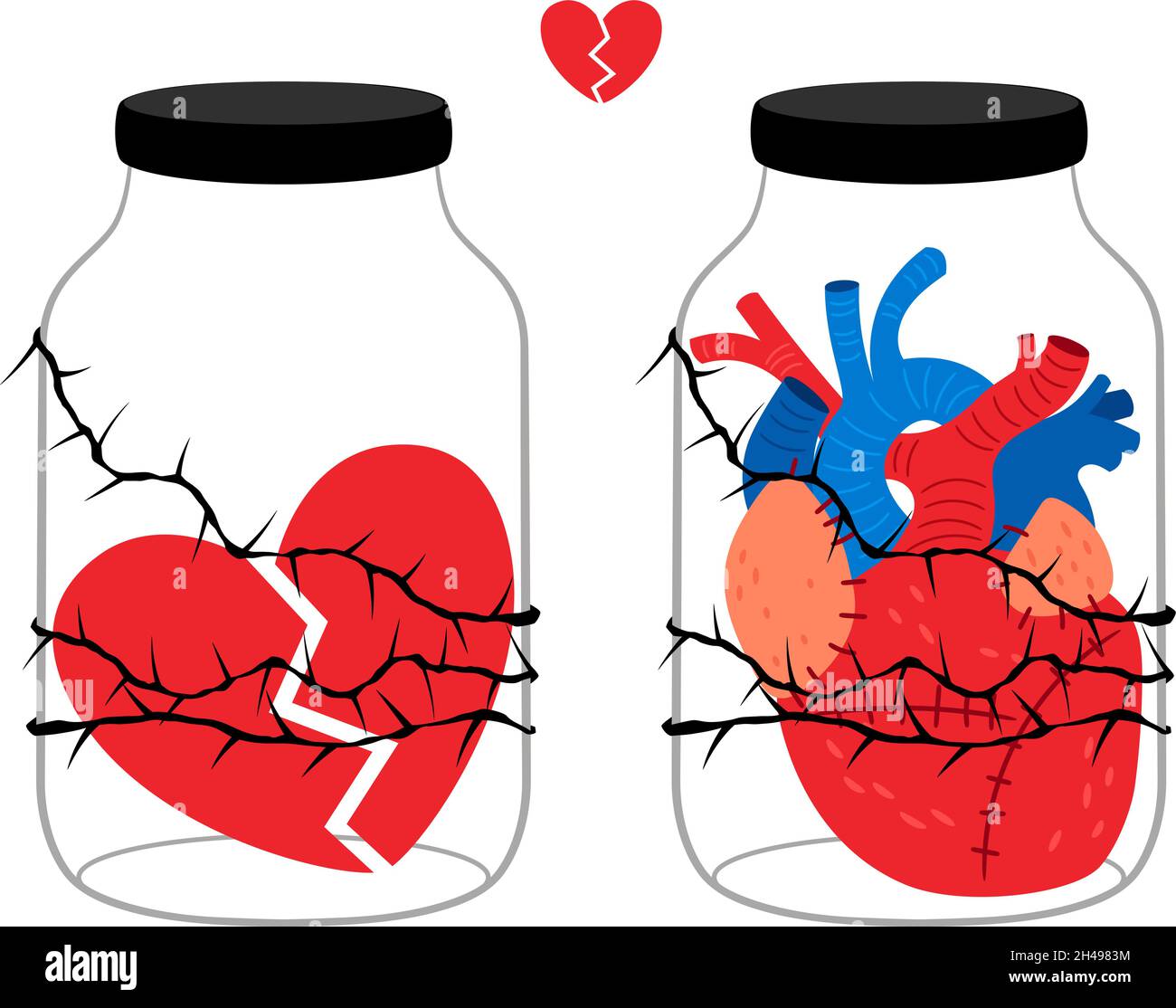 Heart in jar concept. Romantic love happiness and pain glass pot gift ...