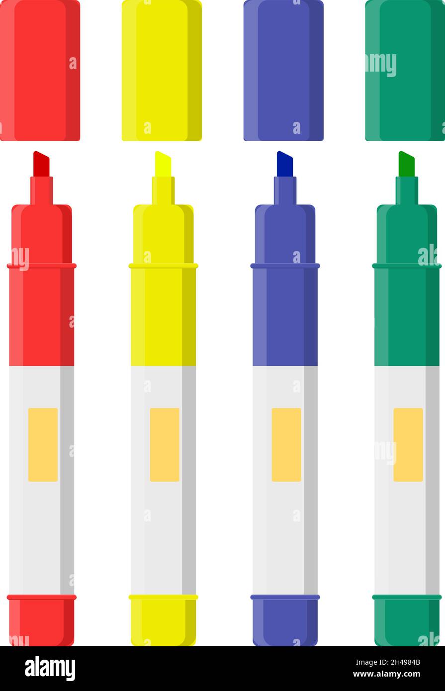 Colorful markers, illustration, vector on a white background Stock ...