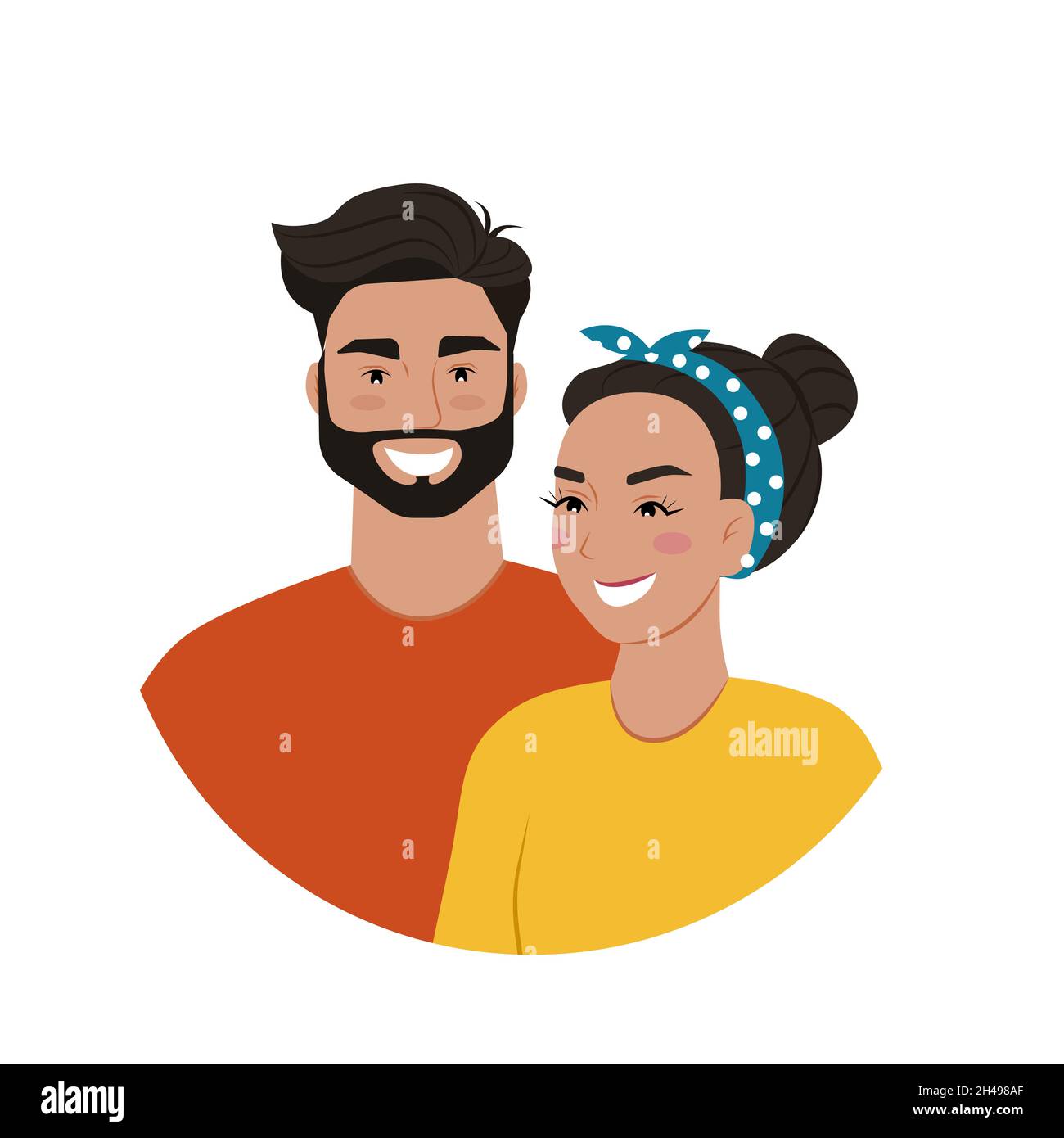 Beautiful Couple Young Woman And Man Portraits Vector Illustration