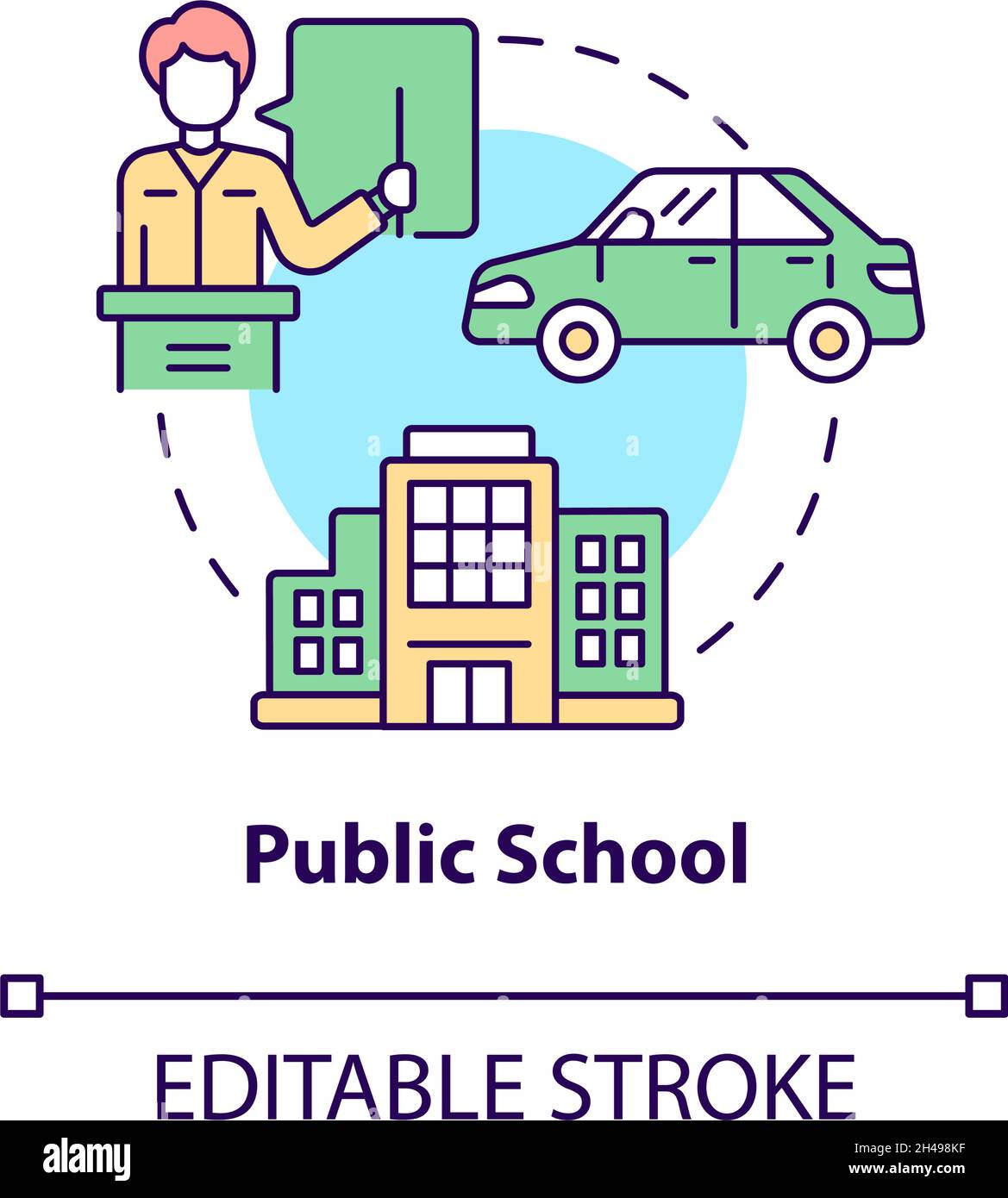 Public school concept icon. Driving education for teens abstract idea ...