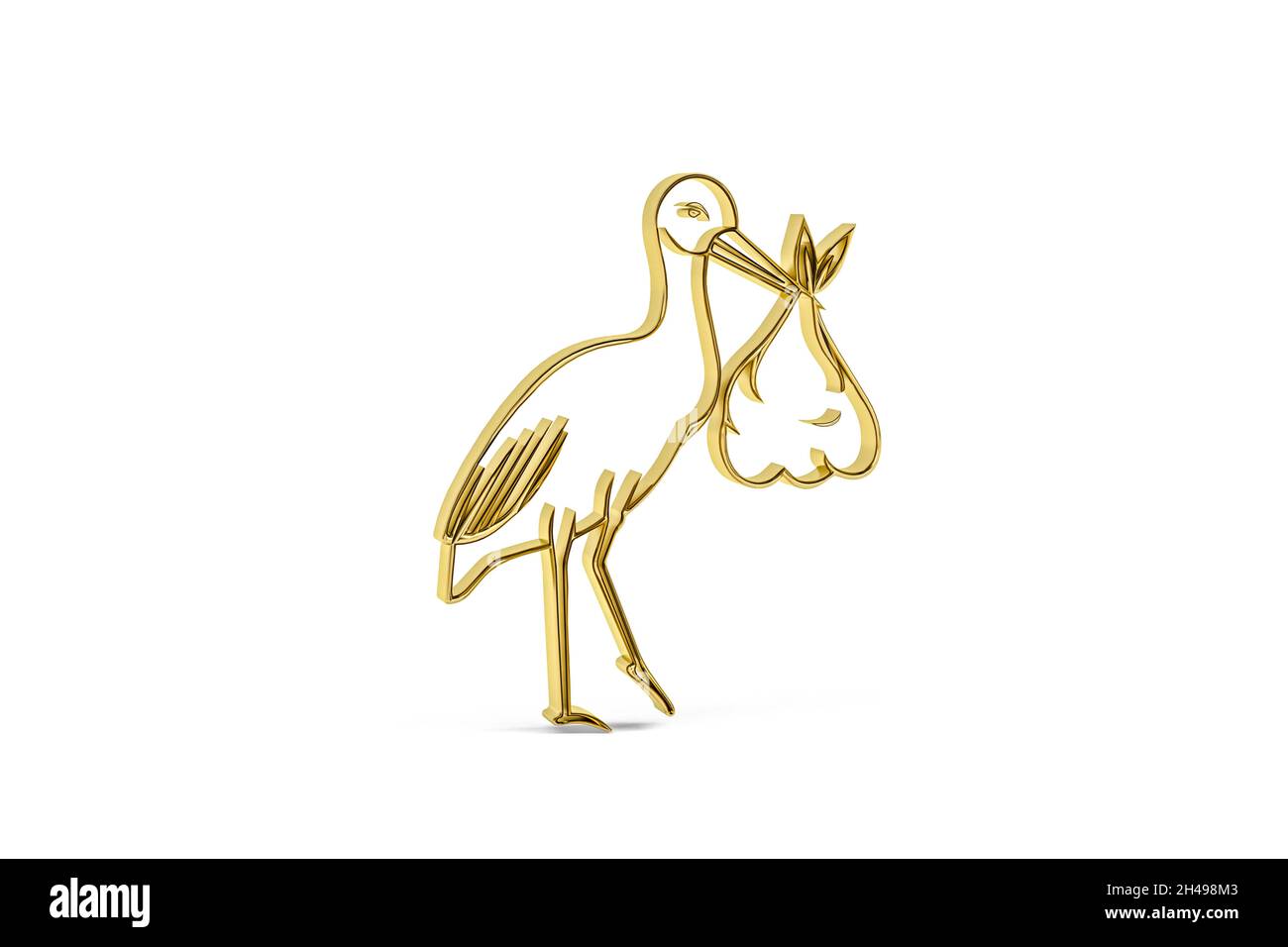Golden 3d stork icon isolated on white background - 3D render Stock ...