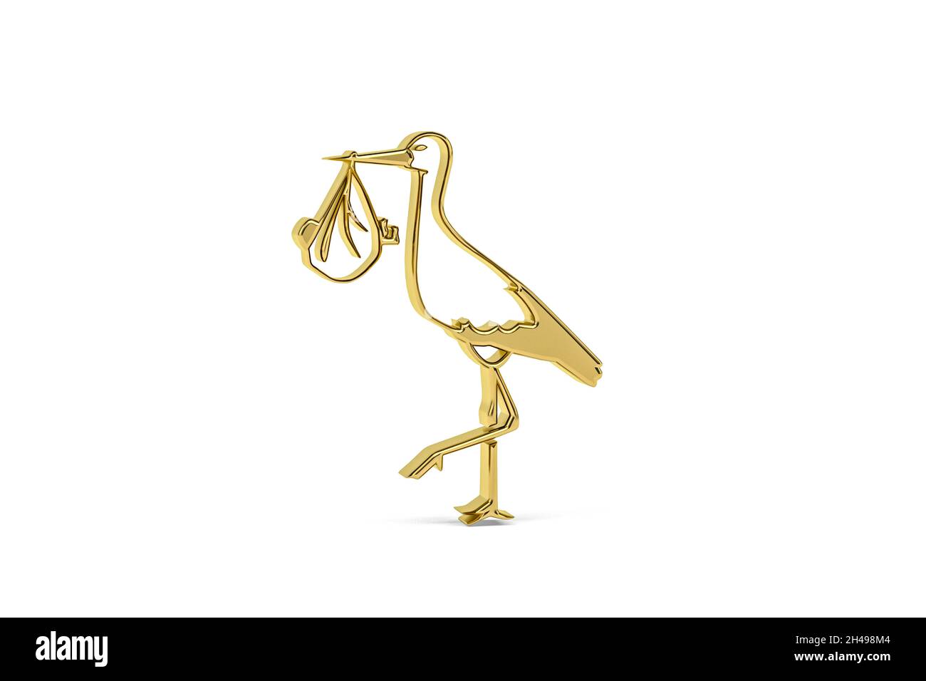 Golden 3d stork icon isolated on white background - 3D render Stock ...