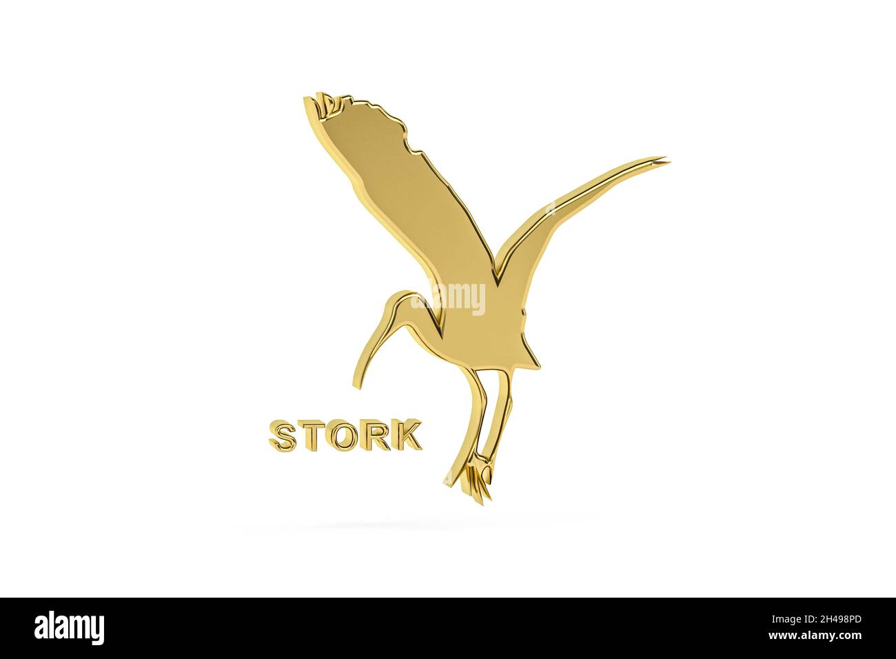 Golden 3d stork icon isolated on white background - 3D render Stock ...