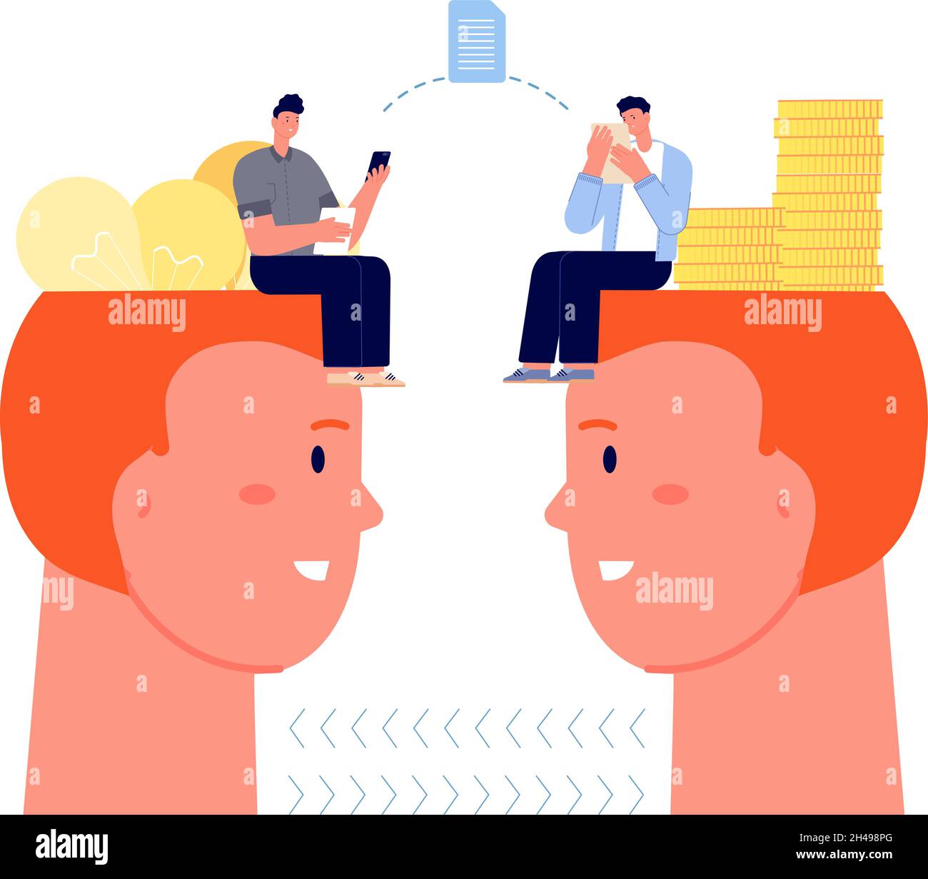 Idea vs money transfer. Business deal, creative boy and businessman ...