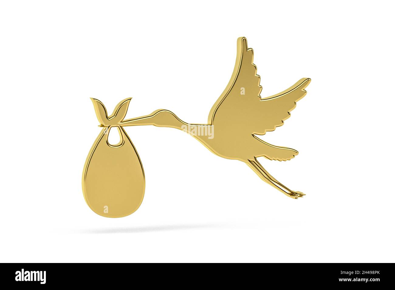 Golden 3d stork icon isolated on white background - 3D render Stock ...