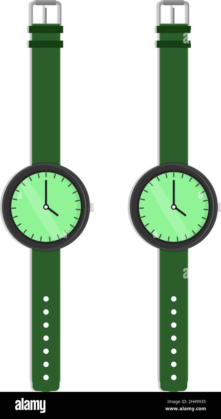 Green wrist watch, illustration, vector on a white background Stock ...