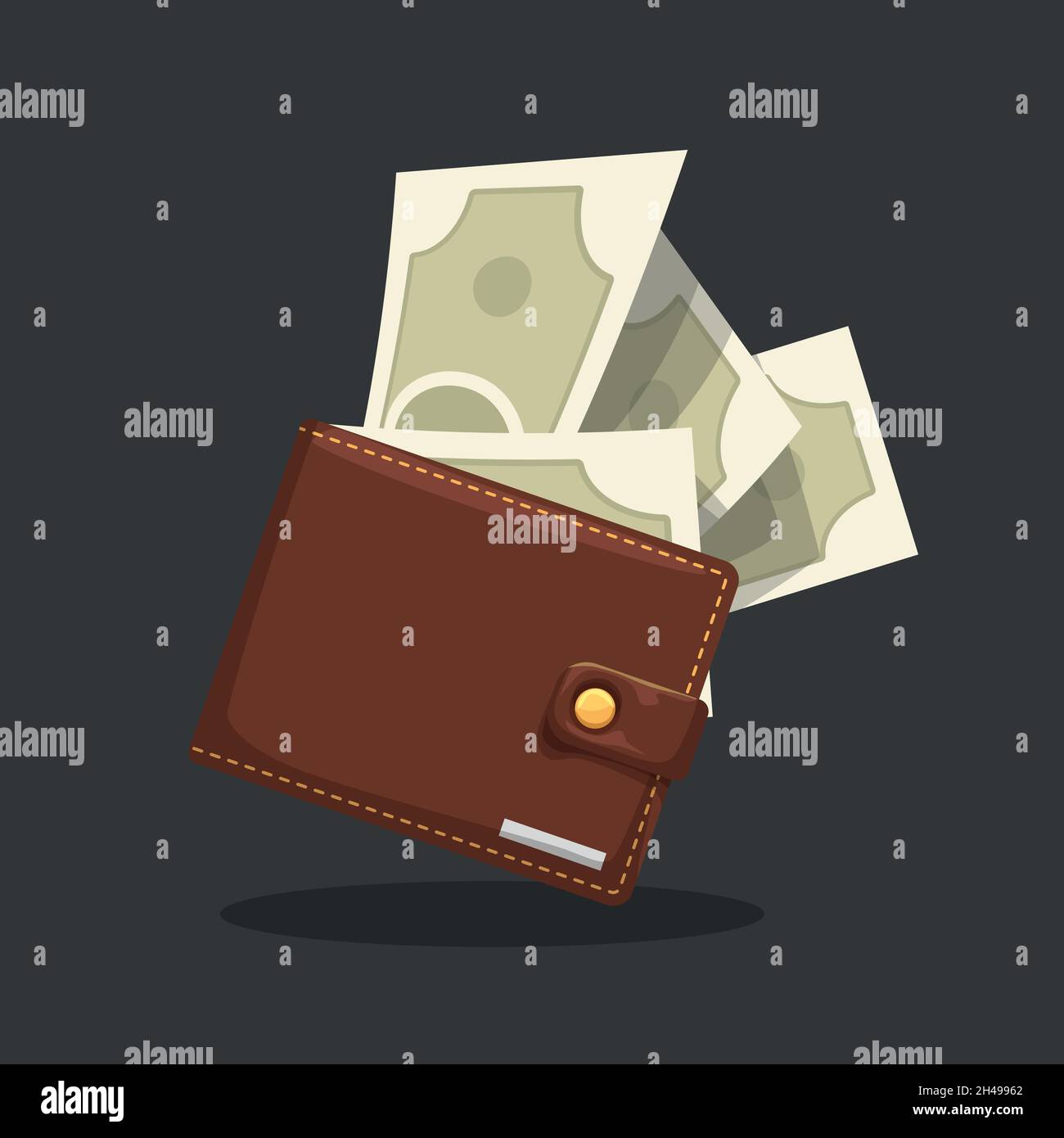 full of money closed brown leather wallet Stock Vector Image & Art - Alamy