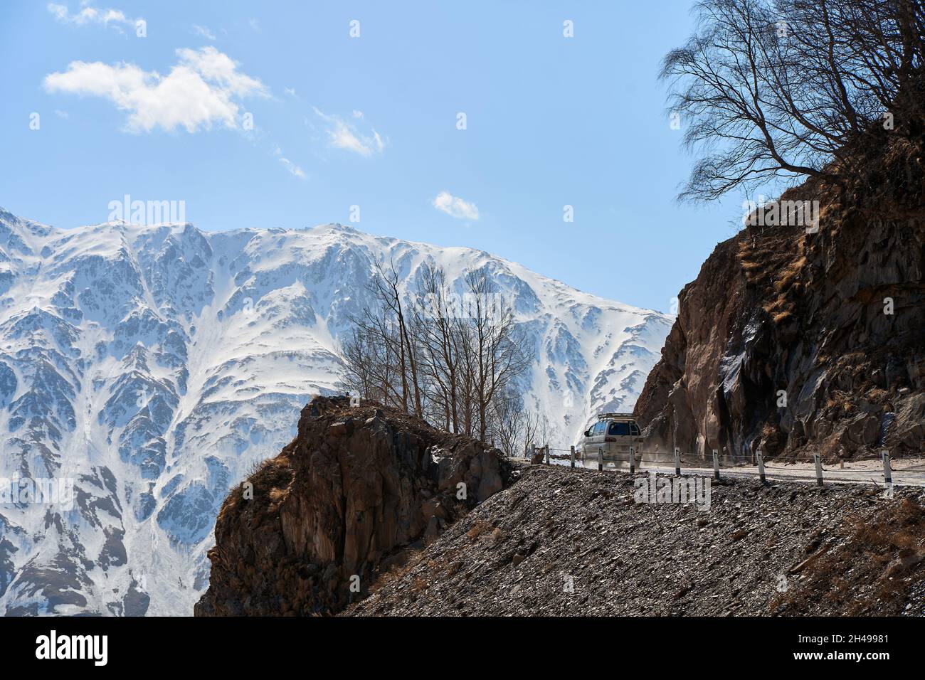 Early spring in the mountains. Travel by car in Georgia. Amazing ...