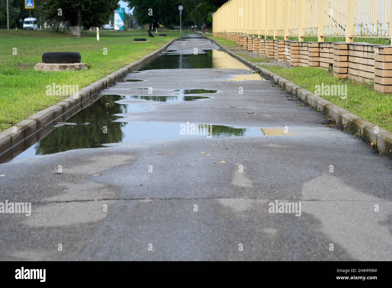Sidewalk park rain puddle asphalt hi-res stock photography and images ...