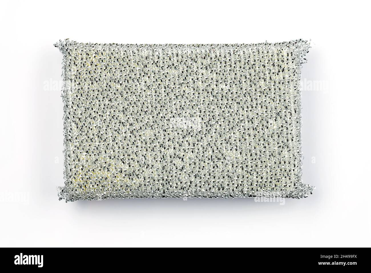 silver kitchen sponge with lurex on a white background top view. Hard ...