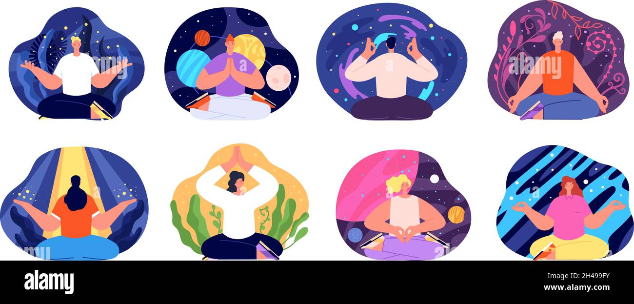 People meditation. Mind balance, woman yoga meditate with closed eyes ...