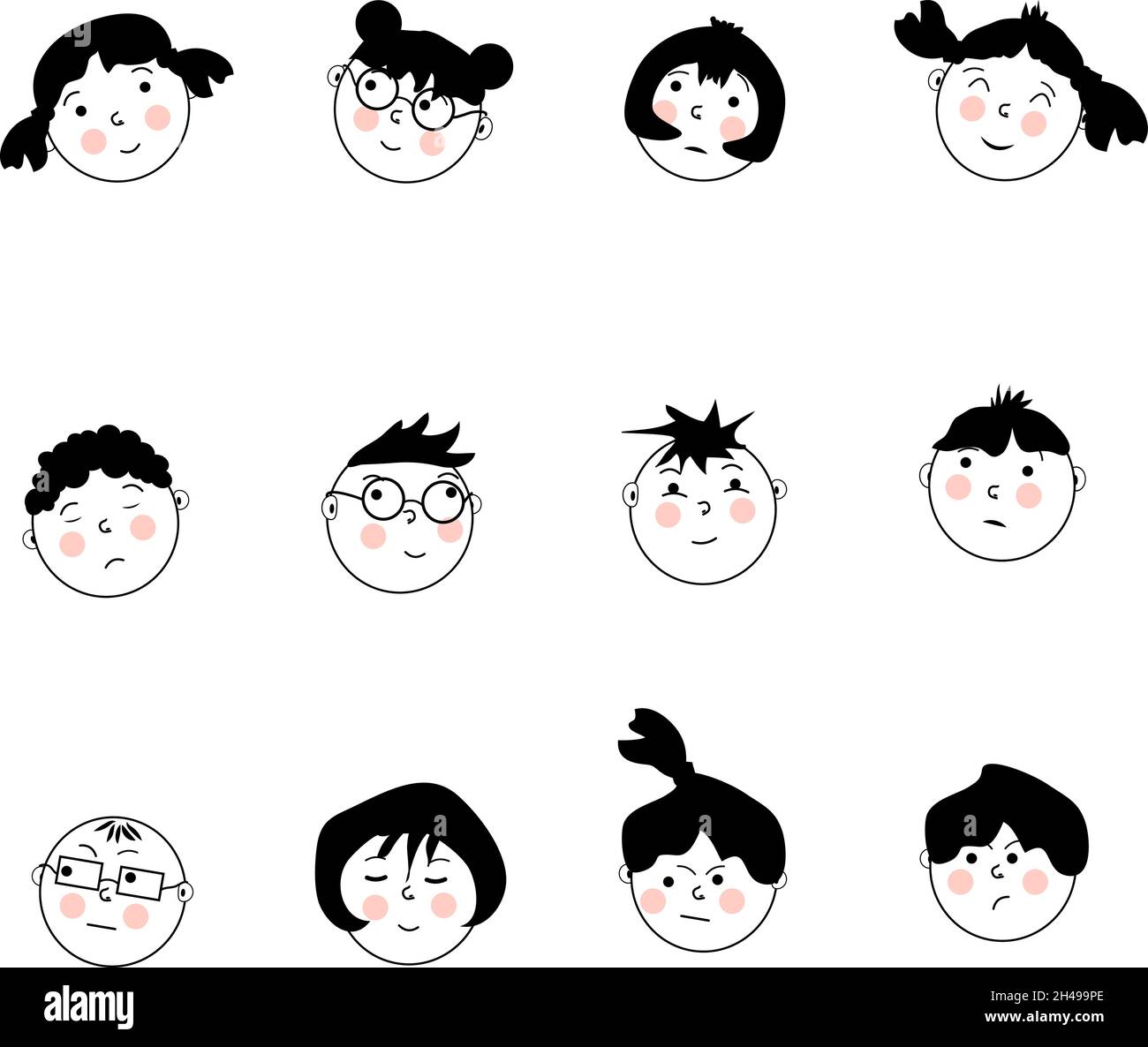 Emojis of boys and girls, illustration, vector, on a white background ...