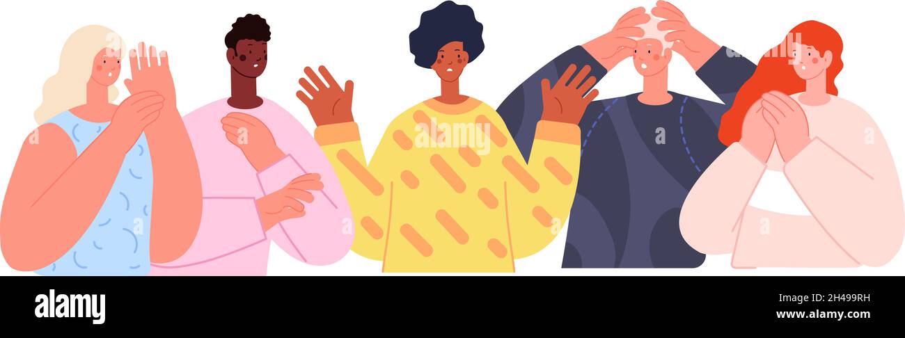 Happy person in shock. Woman looking excited expression, sad surprise ...