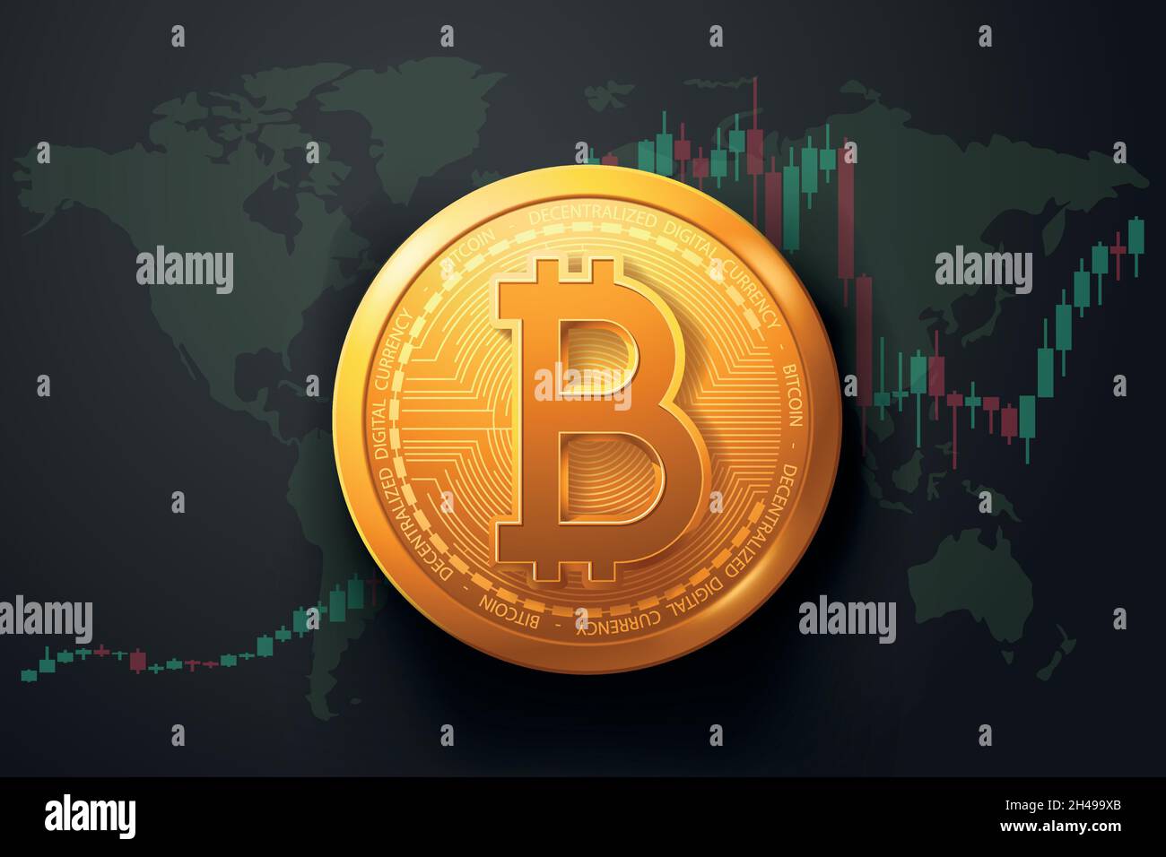 bitcoin front view on global market chart Stock Vector Image & Art - Alamy
