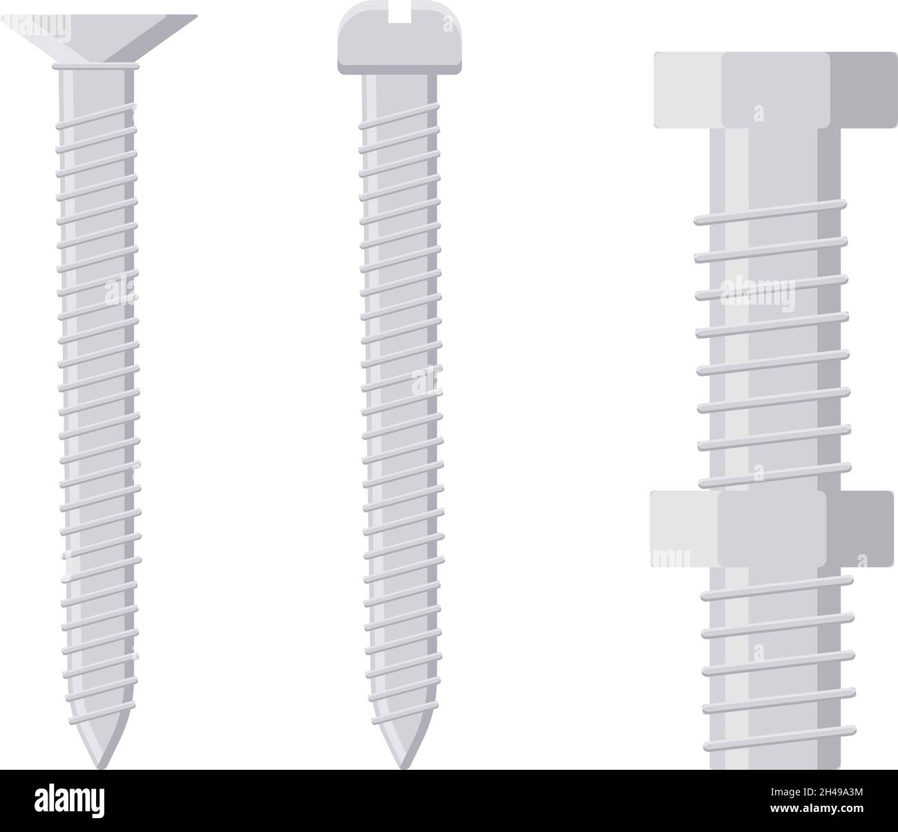 Three silver screws, illustration, vector on a white background Stock ...
