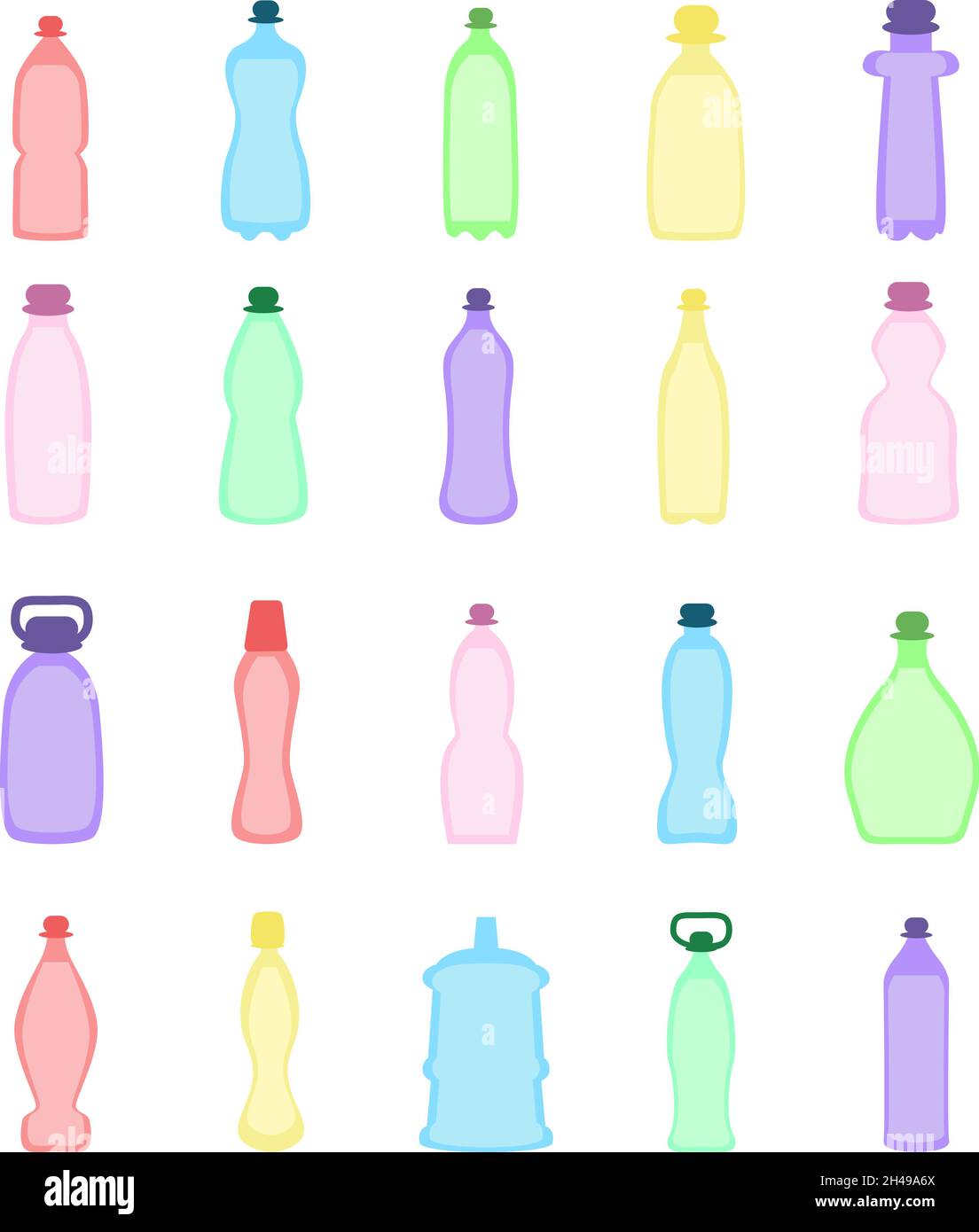 Colorful plastic bottles, illustration, vector, on a white background ...