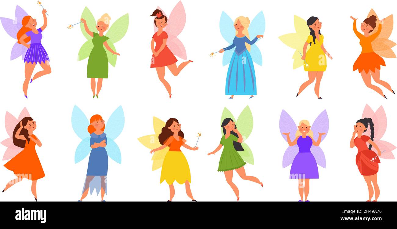 Little fairy collection. Kids fairies in dress, funny magical girls ...