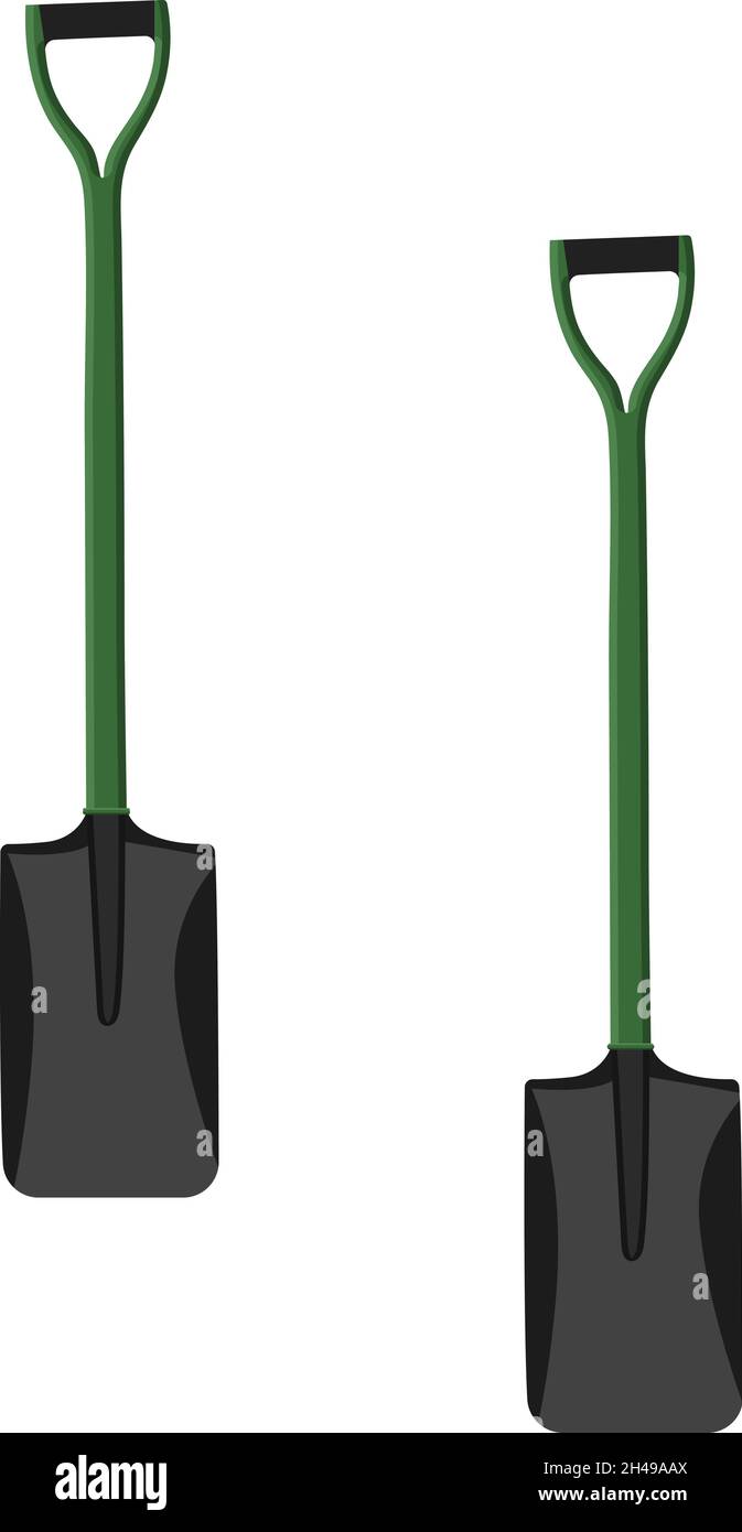 Black spade with green handle, illustration, vector on a white ...