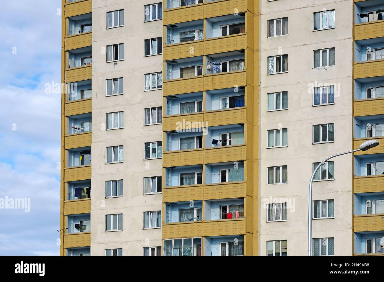 Panel building with windows and balconies. Residential apartment ...