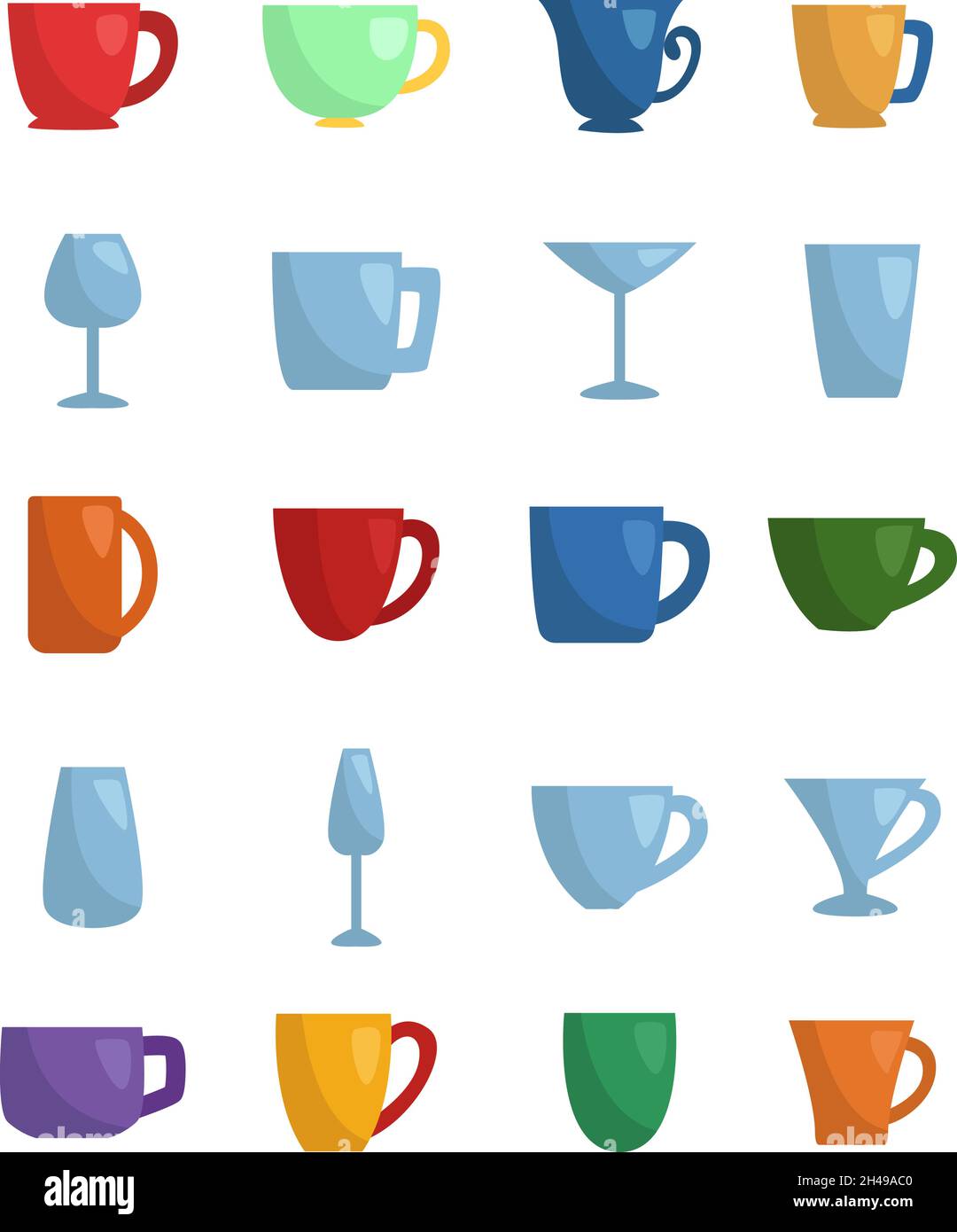 Colorful cups and mugs, illustration, vector, on a white background ...