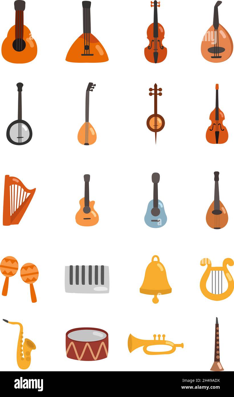 Musical instruments, illustration, vector, on a white background Stock ...