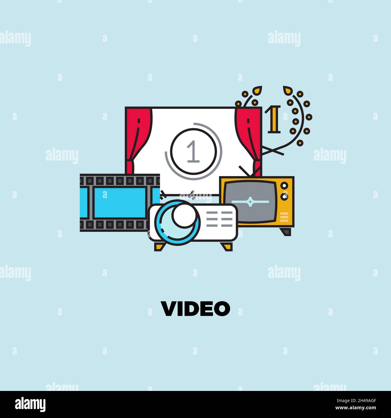 Vlog concept. Online video making, self channel blog line icons. Views ...