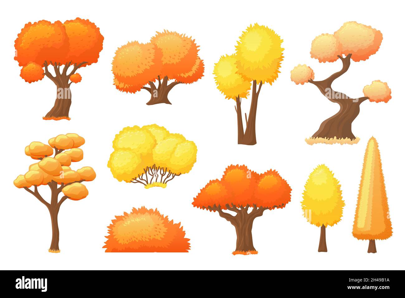 Cartoon autumn yellow trees. Bright tree, forest fall landscape ...