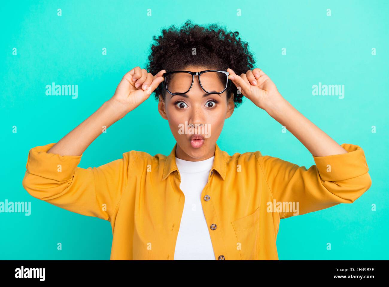 Photo of young afro woman amazed shocked omg fake information gossip ...