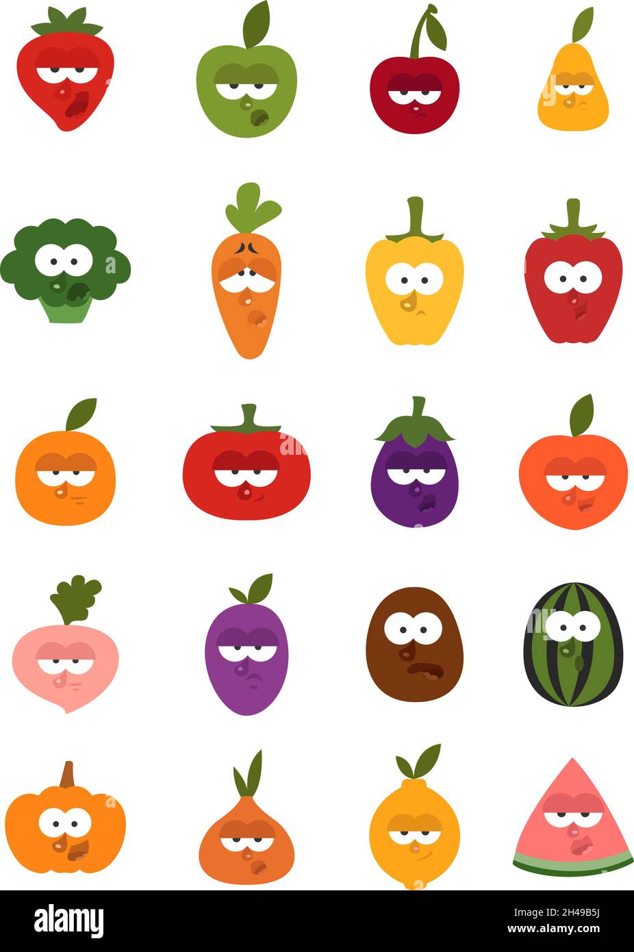 Fruits and vegetables with emotions, illustration, vector, on a white ...